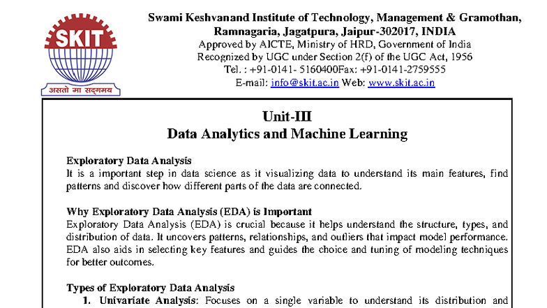 Unit-III Notes - Unit 3: Data Analytics and Machine Learning ...
