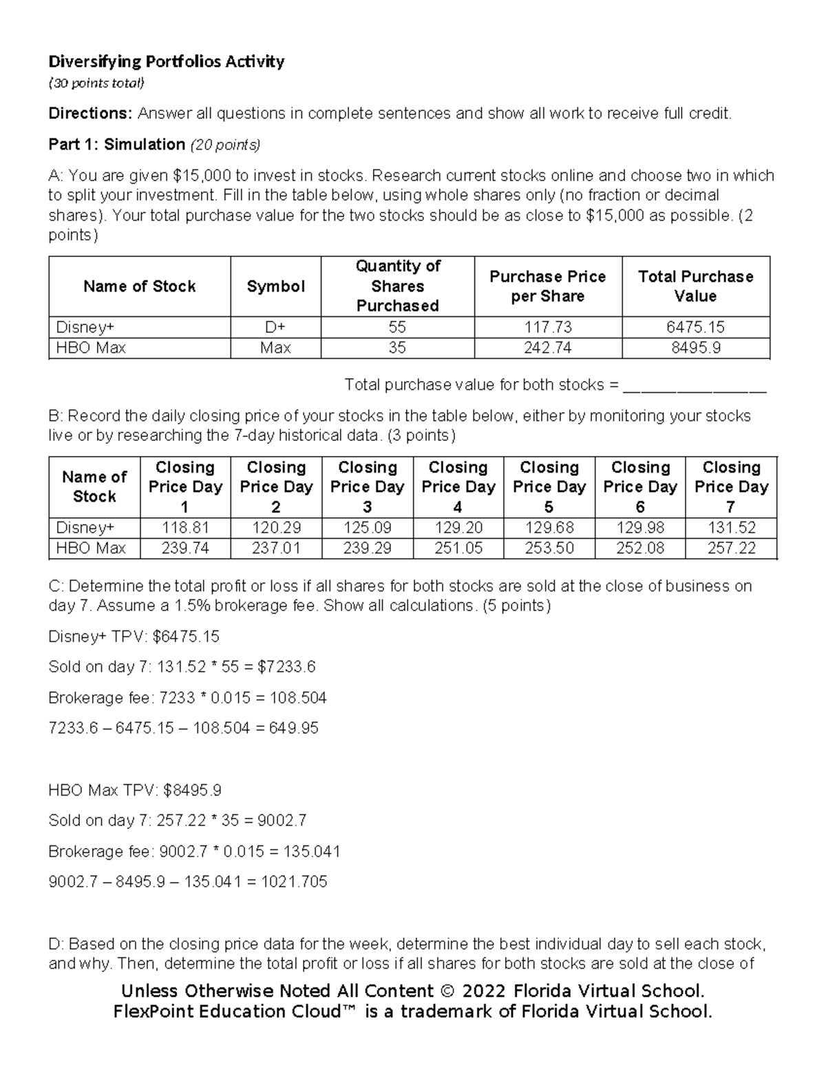 0601 Diversifying Portfolios Activity Instructions and Questions - Studocu