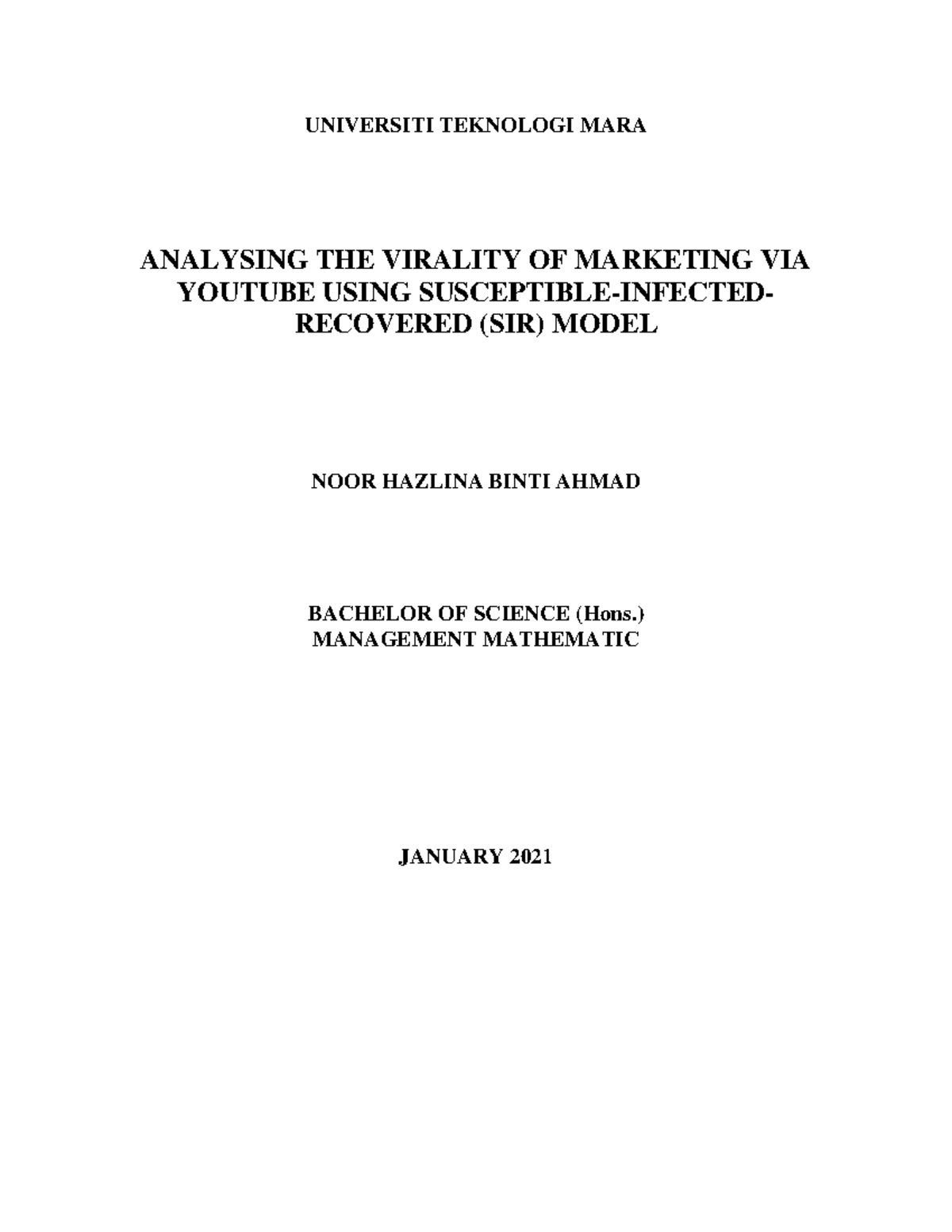 UiTM SIR Model Analysis of YouTube Marketing Virality - Final Report ...