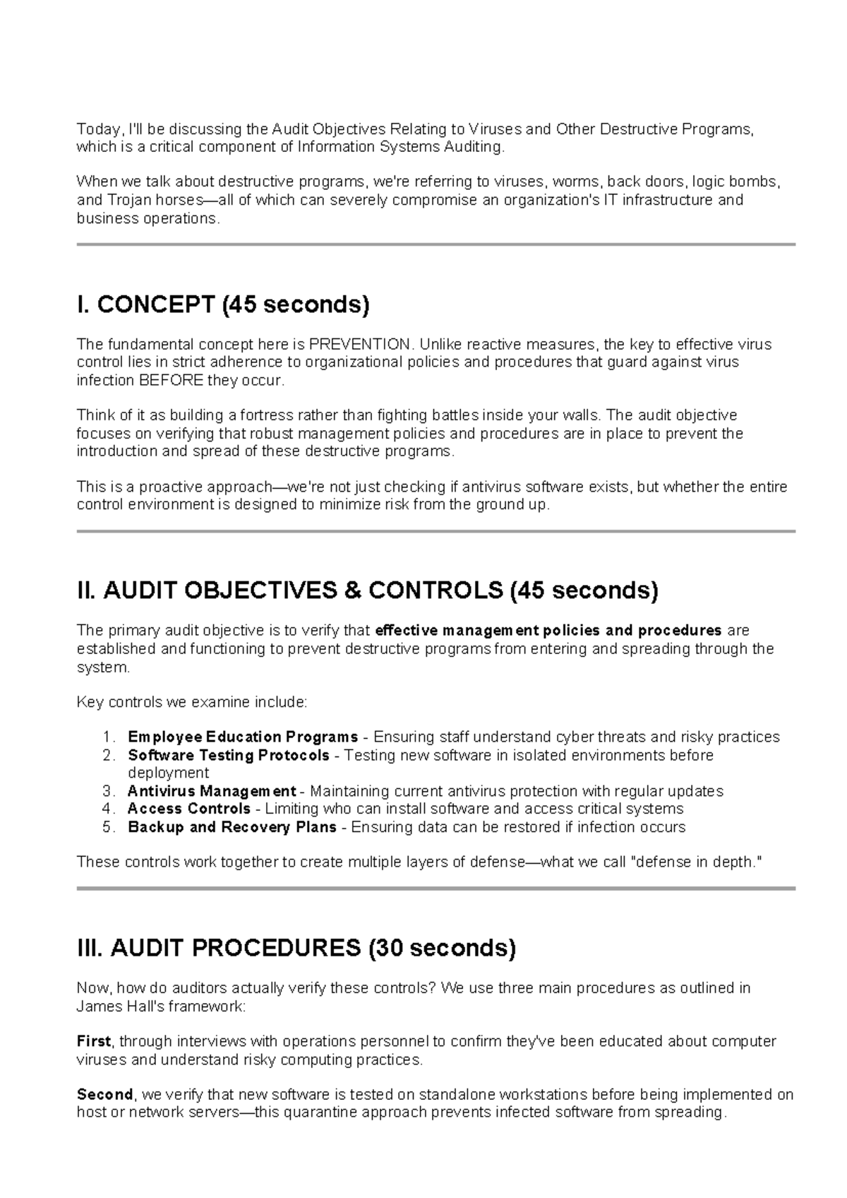 Audit Objectives for Virus Prevention in Info Systems Auditing - Studocu
