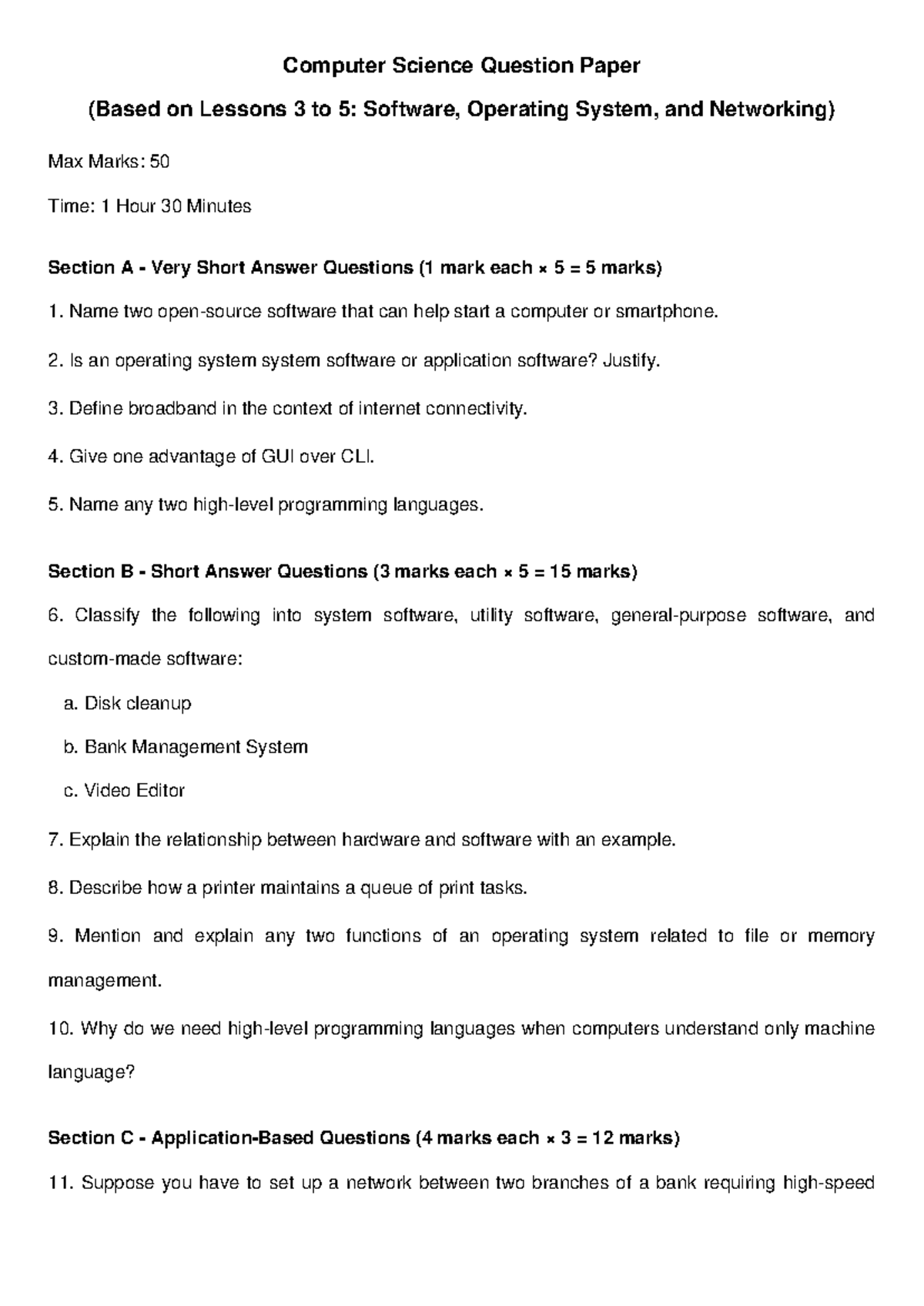 Revised Computer Science Question Paper (CS101) - Lessons 3 to 5 - Studocu