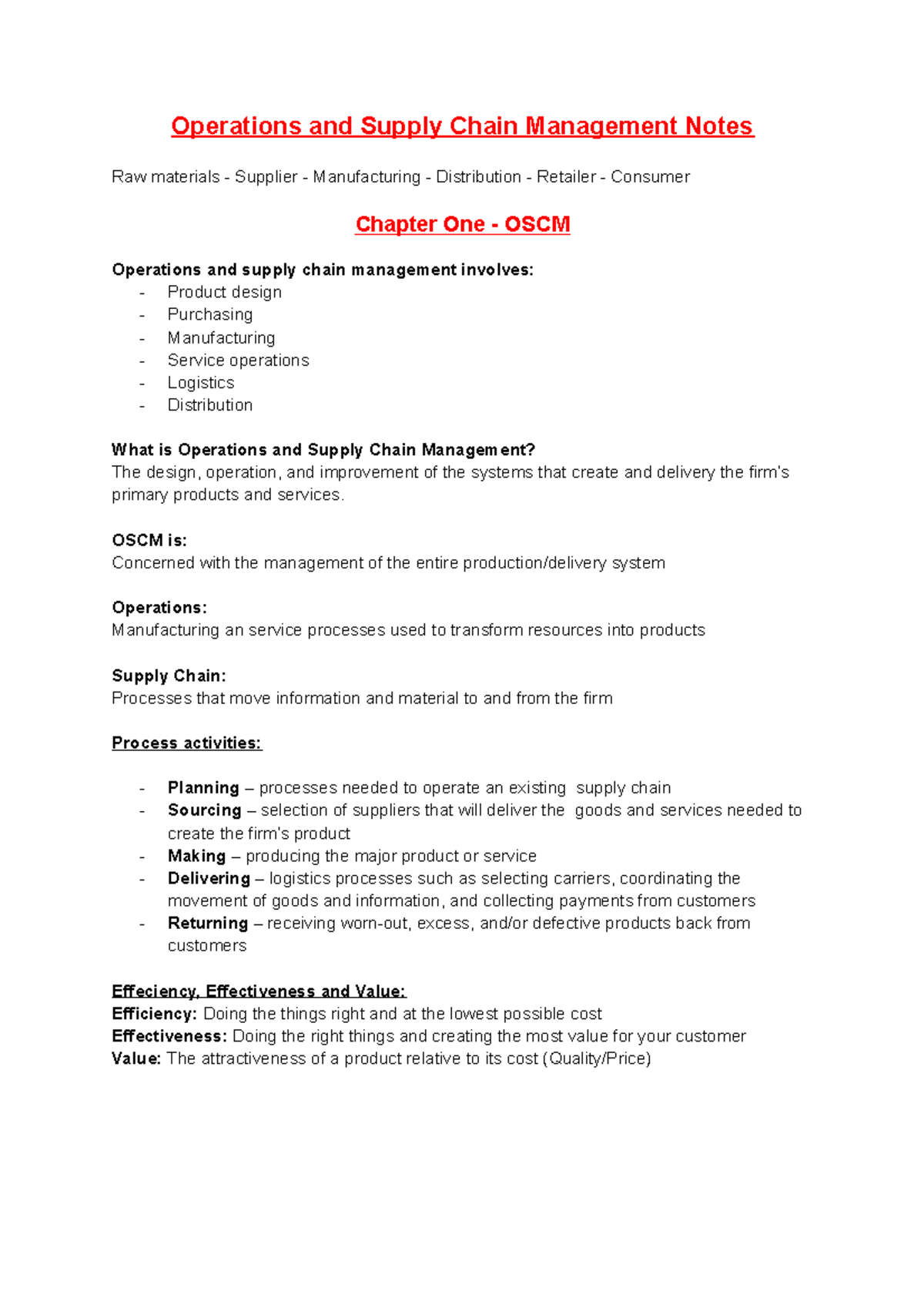OSCM 101: Comprehensive Notes on Operations and Supply Chain Management ...