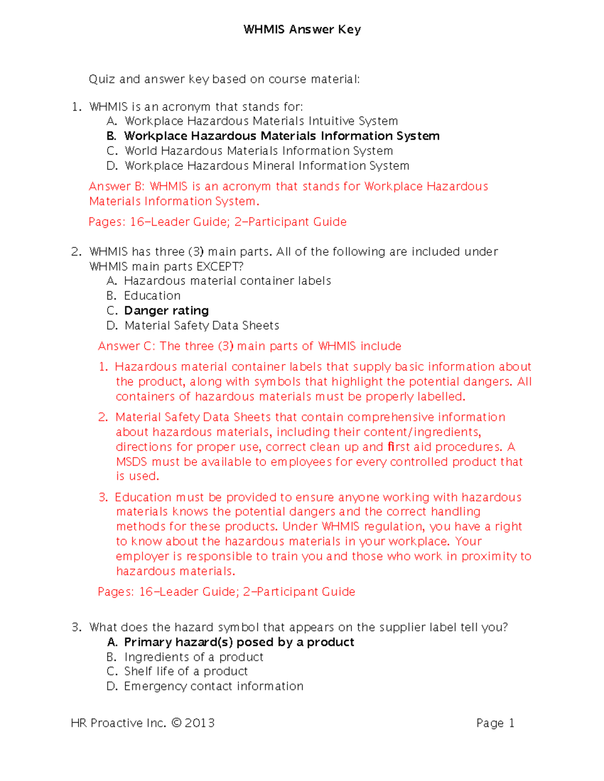 WHMIS Quiz Answer Key (WHMIS 101) - Studocu