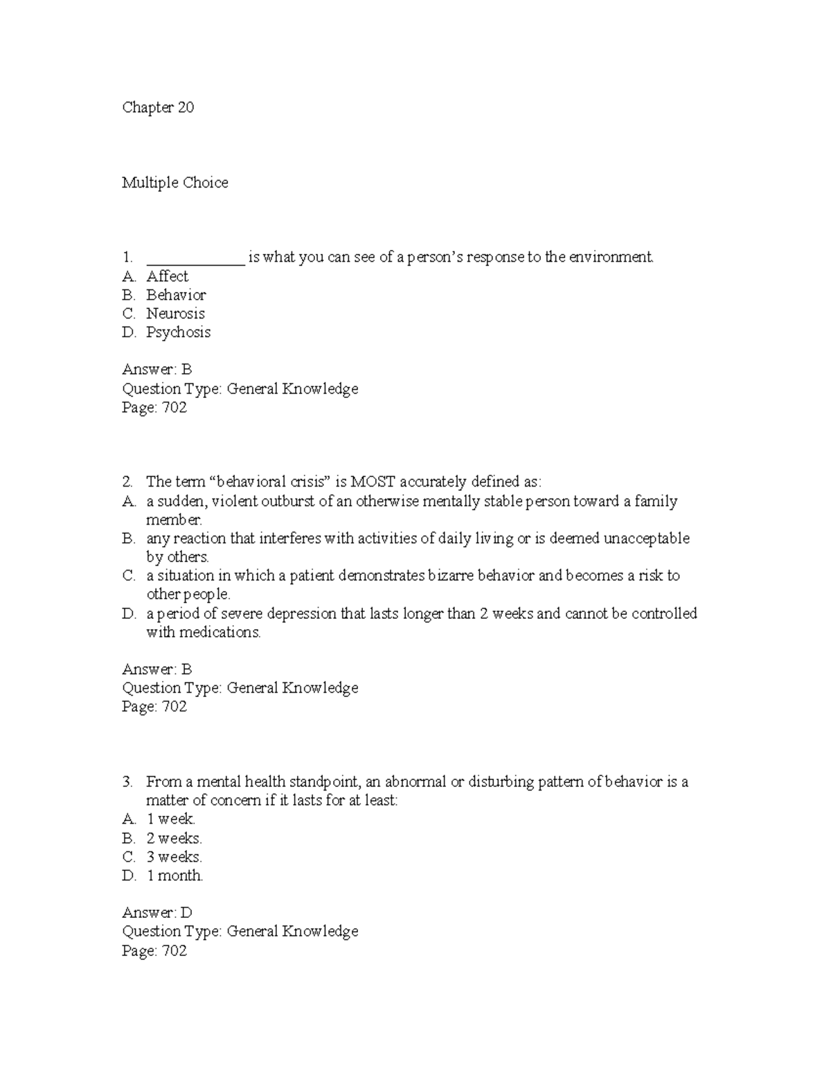 Chapter 20 - Behavioral Health Crisis Questions and Answers - Studocu