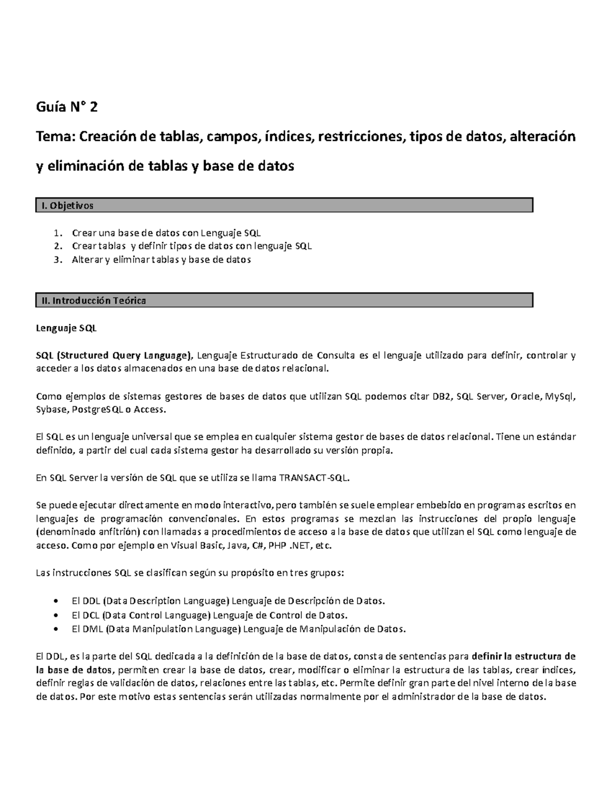 Guía 2: Creación y Manejo de Tablas en SQL Server - Studocu
