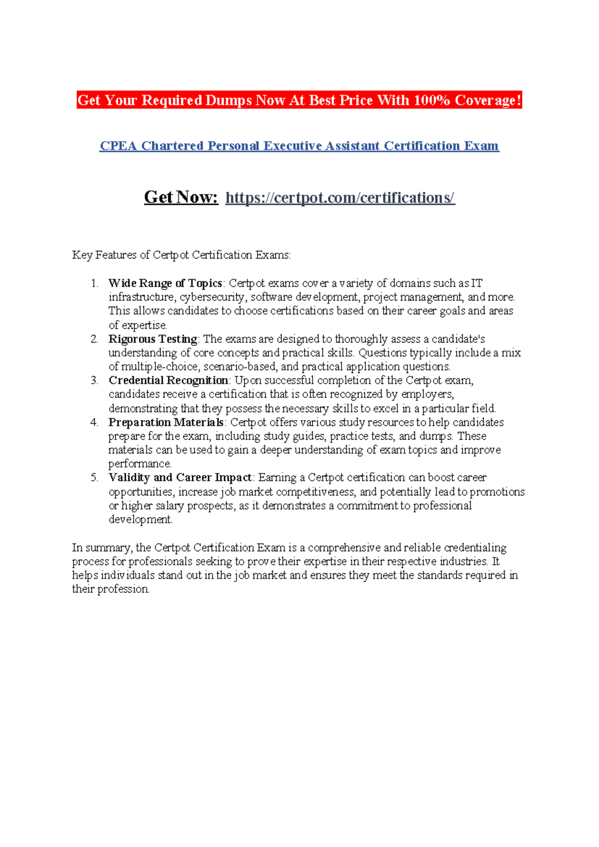 CPEA Certification Exam Guide: Key Features & Study Tips - Studocu