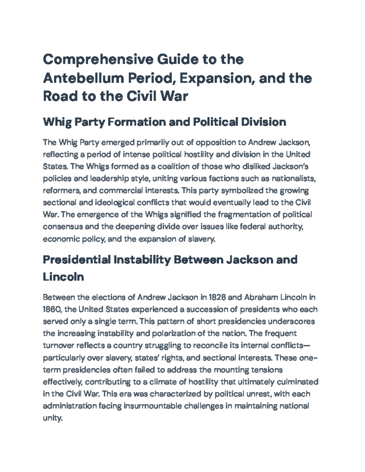 A Comprehensive Guide to the Mexican-American War and Sectional ...