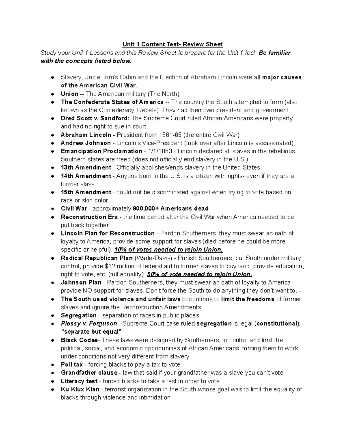 Unit 1 Exam Review: Key Themes & Events in Reconstruction Era History ...