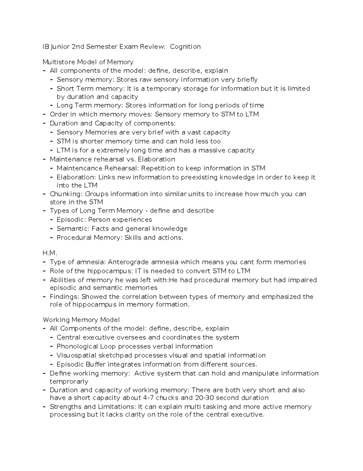 IB Psych 1 Sem 2 Review COG - IB Junior 2nd Semester Exam Review ...