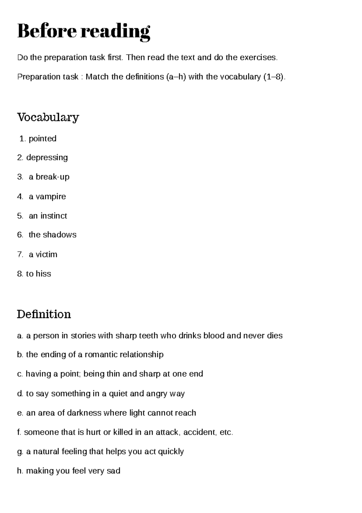 Reading A2:B1: Vocabulary and Comprehension Exercises - Studocu