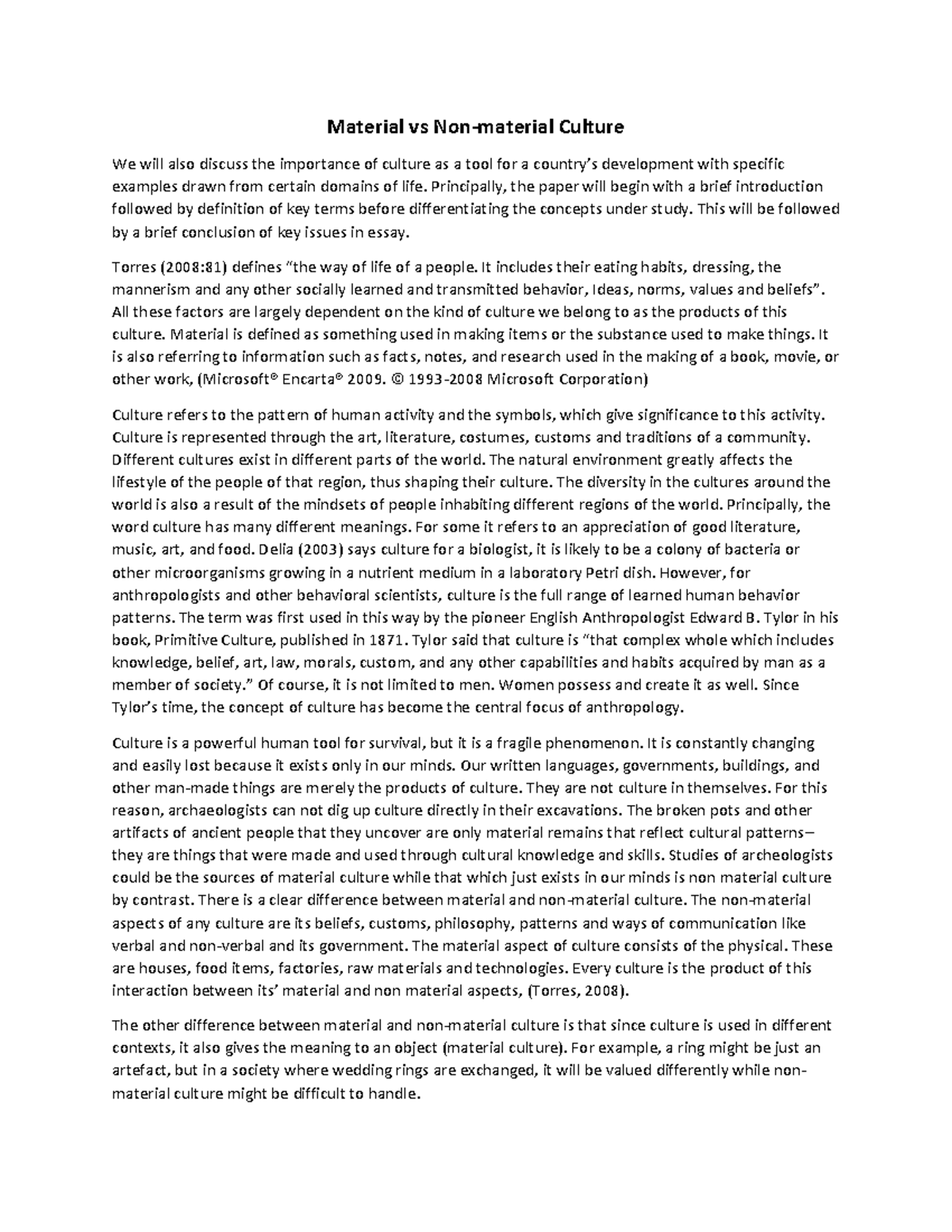 Material vs Non-Material Culture: Key Concepts and Importance - Studocu