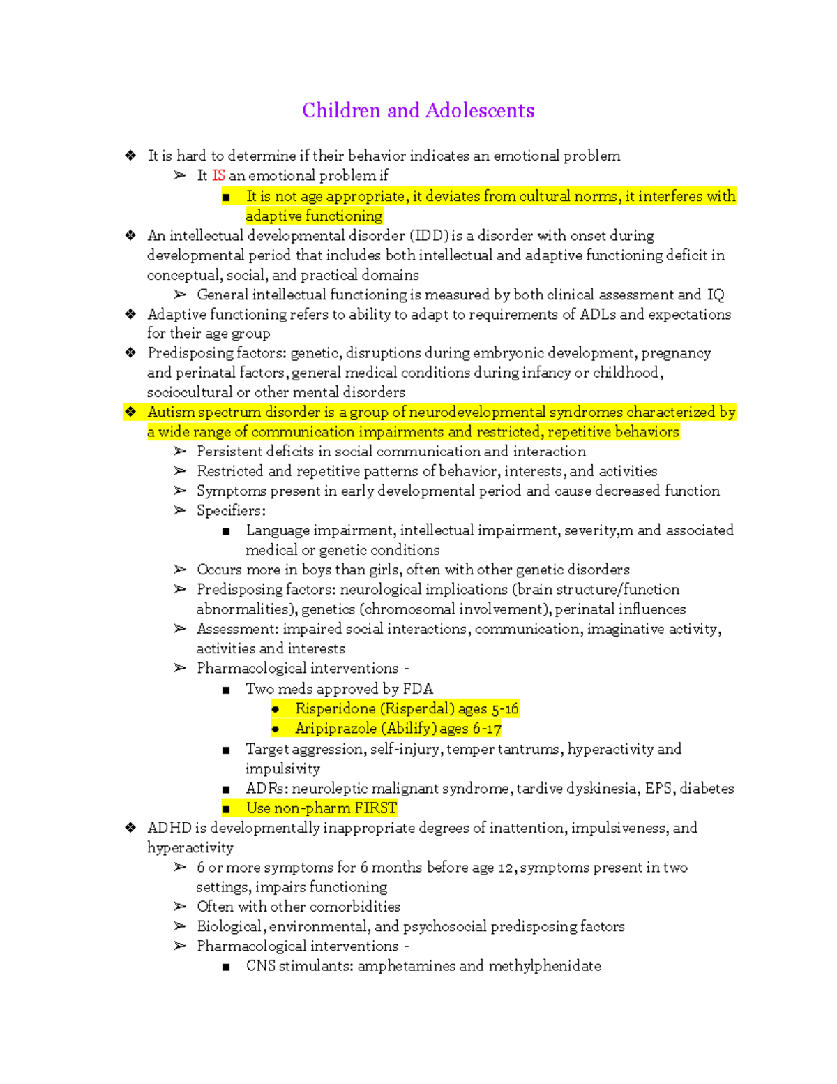 Children's Mental Health Disorders & Eating Disorders Overview - Studocu