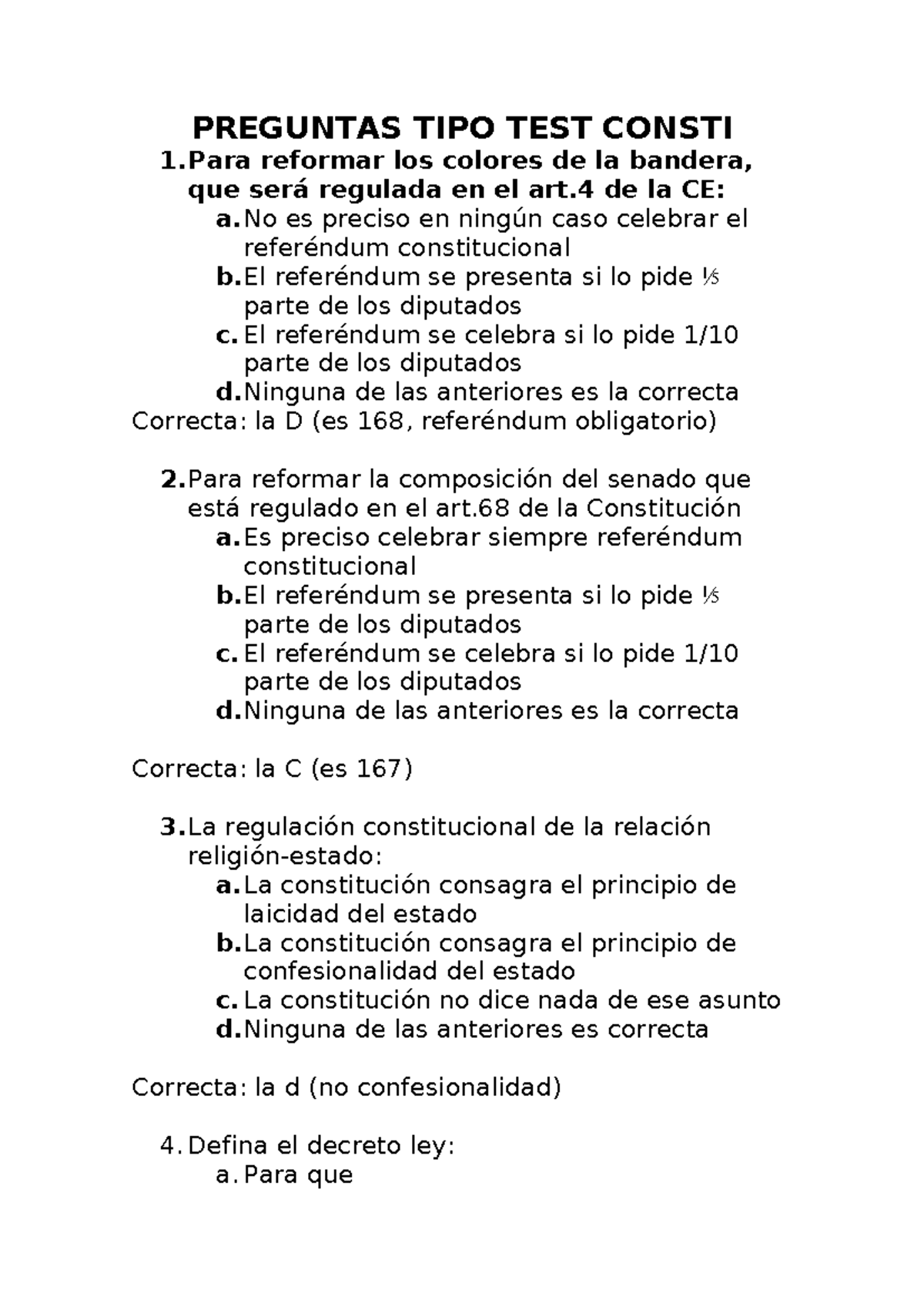 Preguntas de Examen de Constitución - CONSTI 1 - Studocu