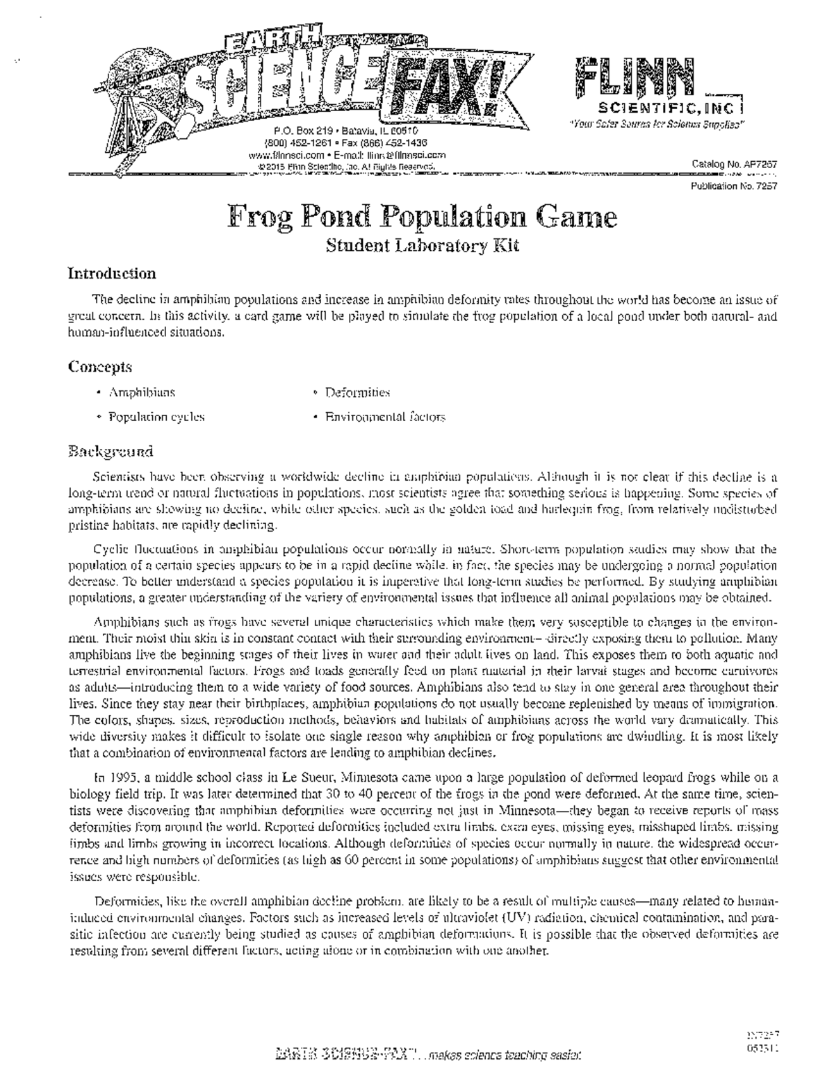 Frog Pond Population Game Lab - AP Bio Exploration and Study Guide ...