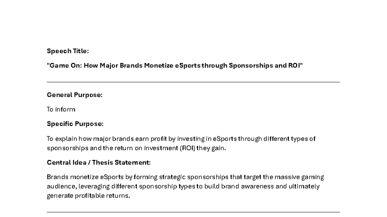 Outline: eSports Sponsorships and Brand Monetization Strategies - Studocu