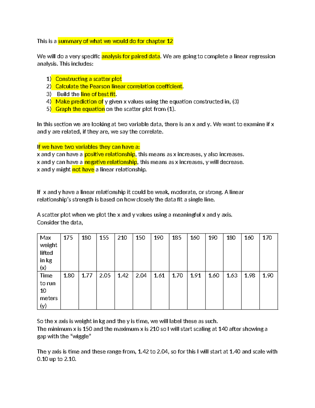 Analysis of Paired Data: Linear Regression and Correlation (Course Code ...