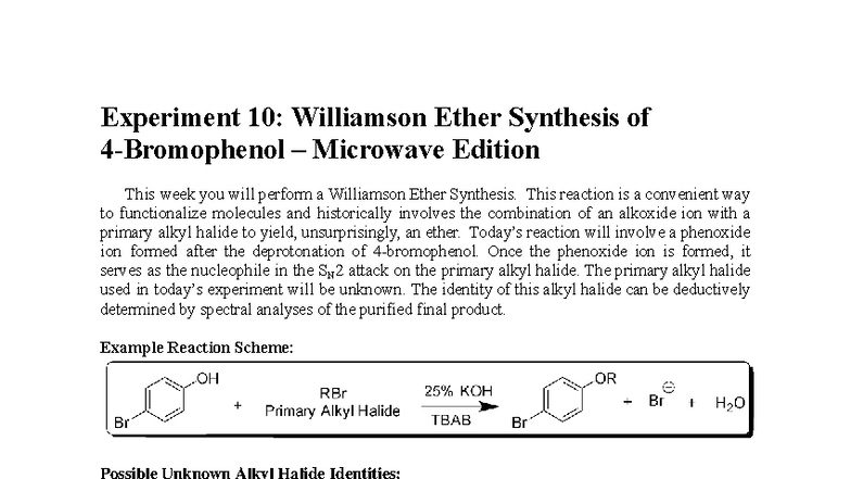 CHEM 2211L Experiment 10: Williamson Ether Synthesis Lab Guide - Studocu
