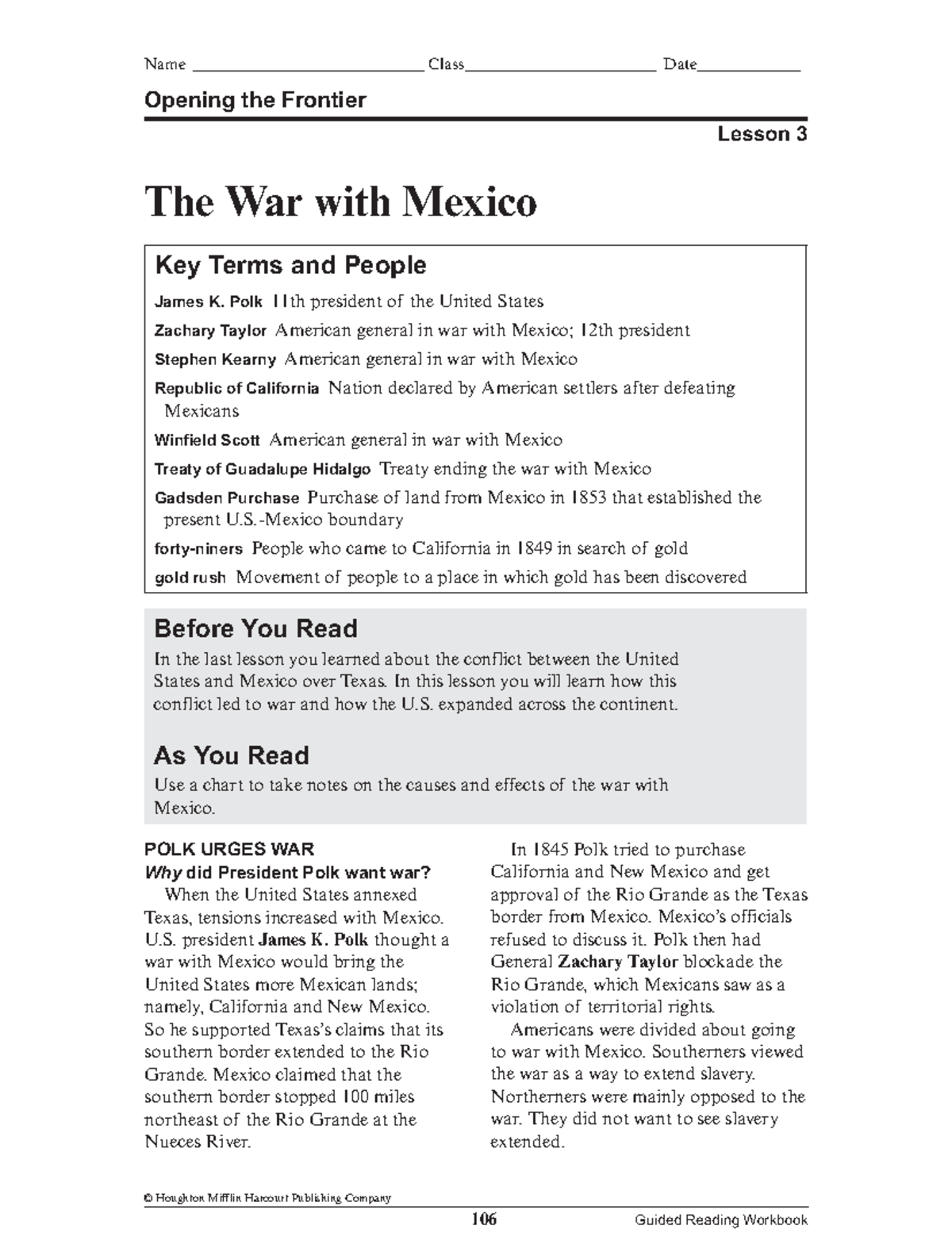 Lesson 3: The War with Mexico - Key Terms & Key Figures (7.3) - Studocu