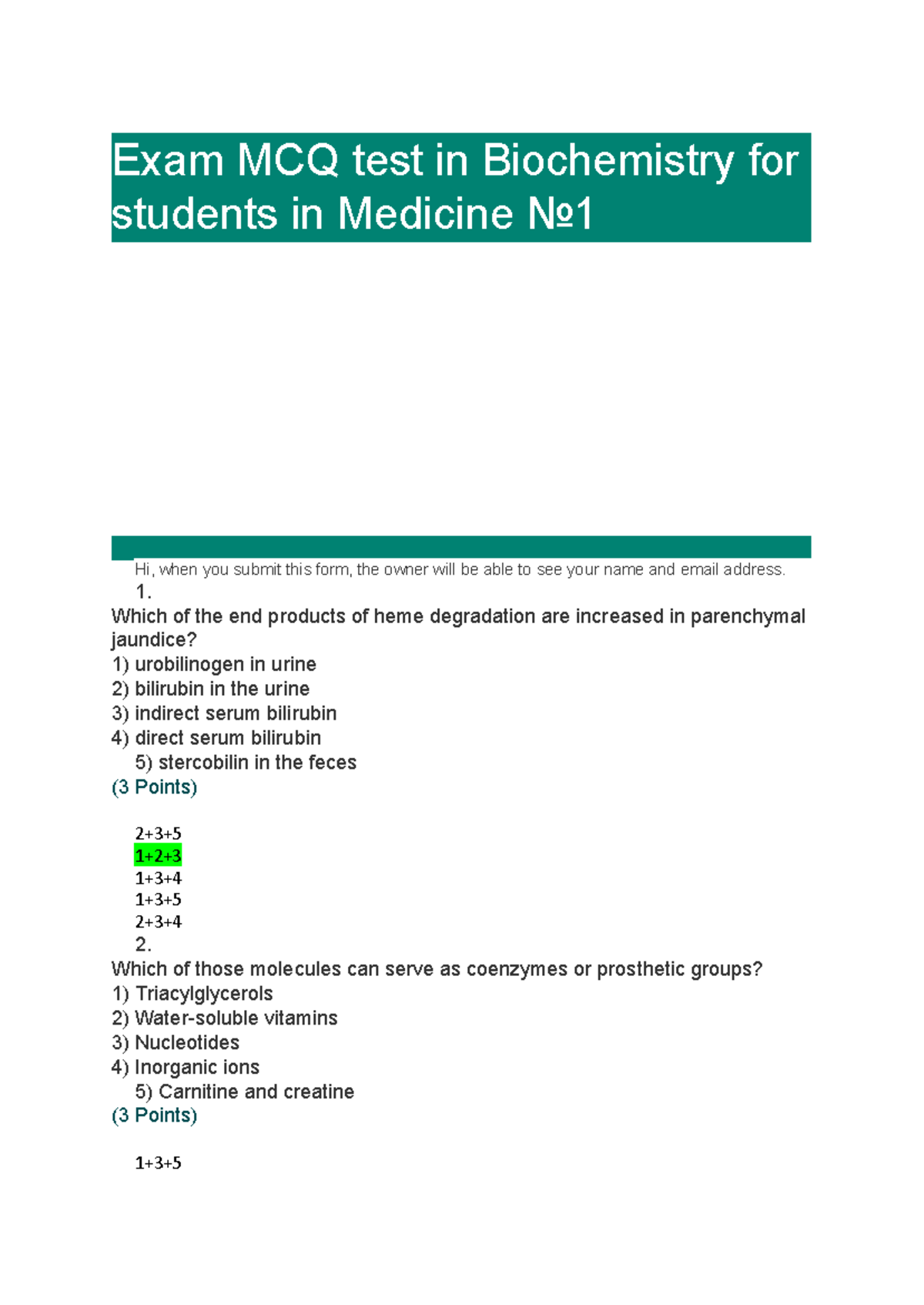 Exam MCQ test in Biochemistry for students in Medicine - The test ...