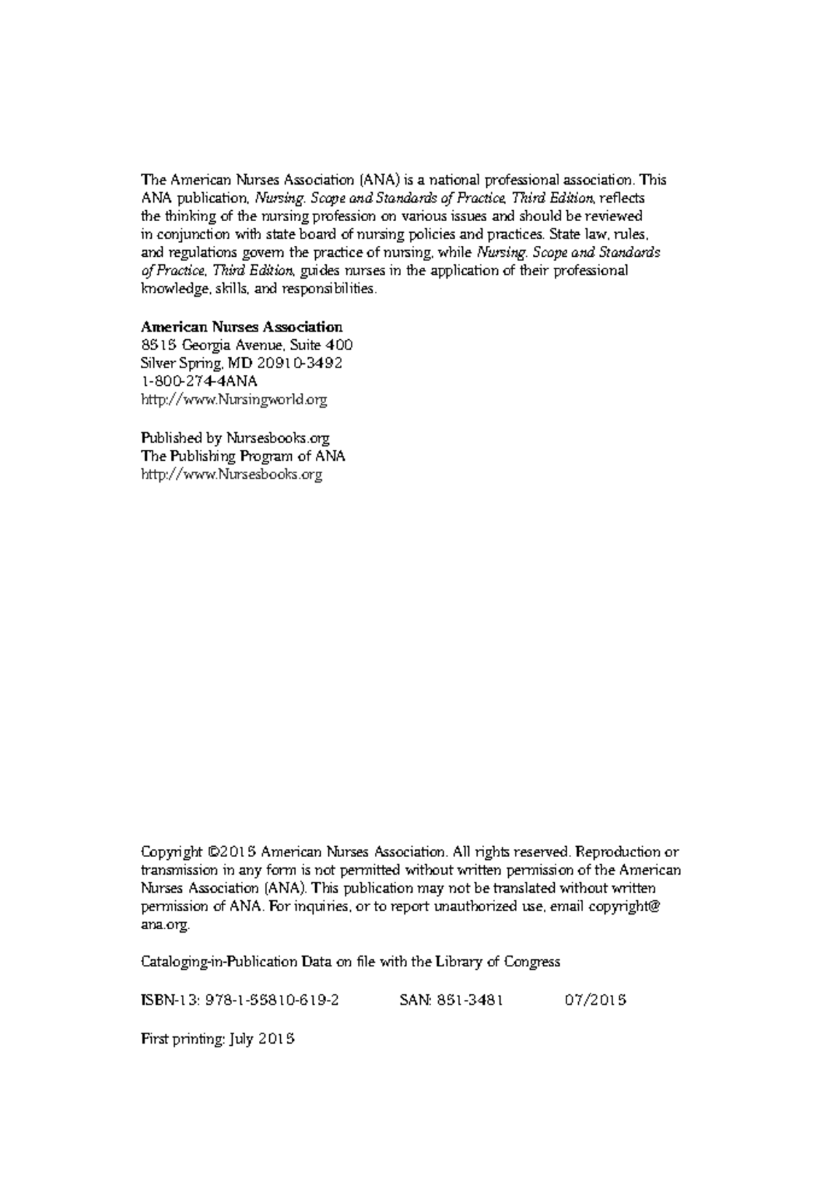 ANA Nursing: Scope and Standards of Practice, 3rd Edition Overview ...