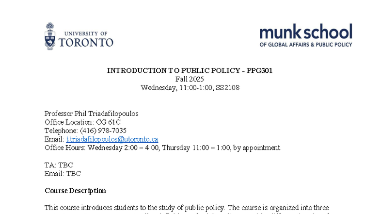 PPG301 - Introduction to Public Policy Syllabus - Fall 2025 - Studocu