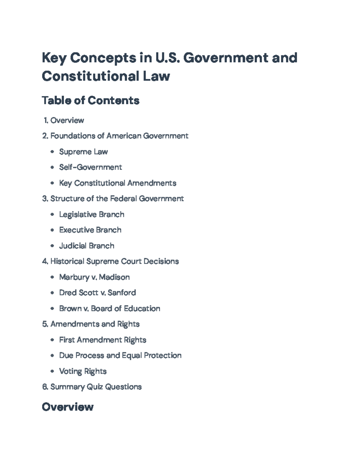 Key Concepts in U.S. Government and Constitutional Law Overview - Key ...
