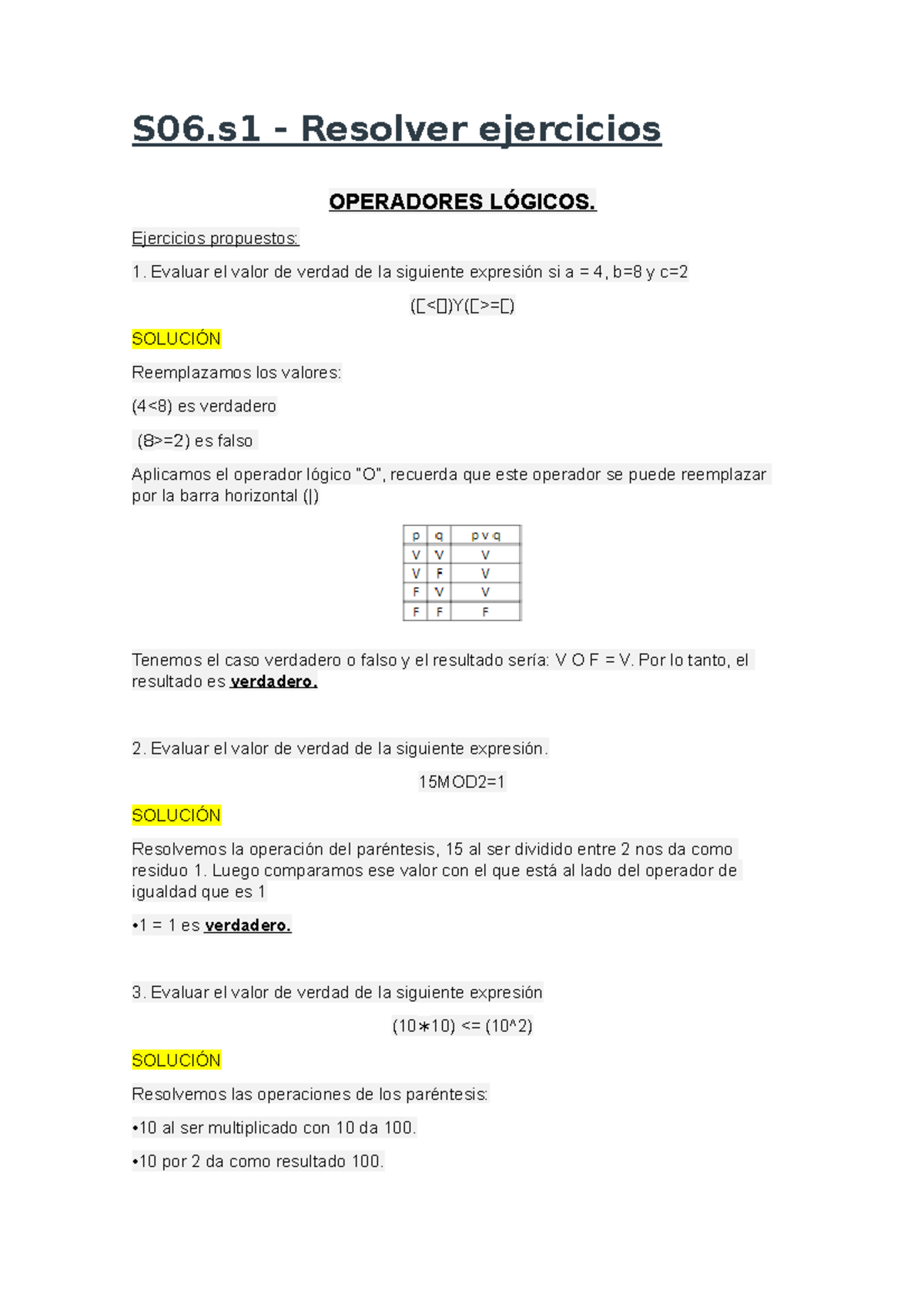 S06.s1 - Resolver ejercicios - S06 - Resolver ejercicios OPERADORES LÓGICOS. Ejercicios ...