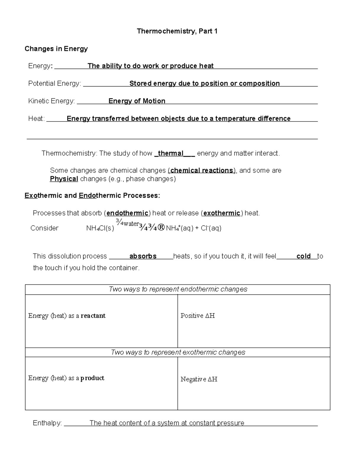8.01 Thermochemistry: Energy Changes and Heat Transfer Concepts - Studocu
