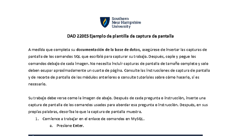 DAD 220ES Guía para Capturas de Pantalla en Documentación SQL - Studocu