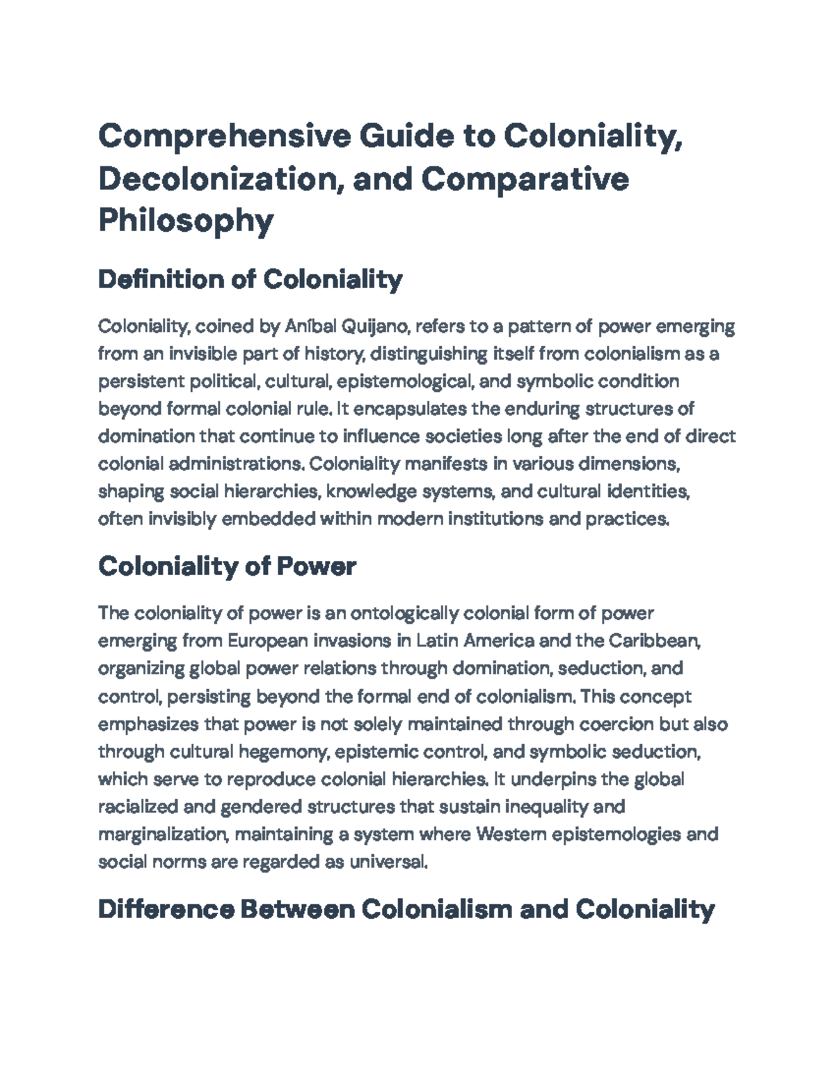 Comprehensive Guide on Coloniality, Decolonization, and Comparative ...