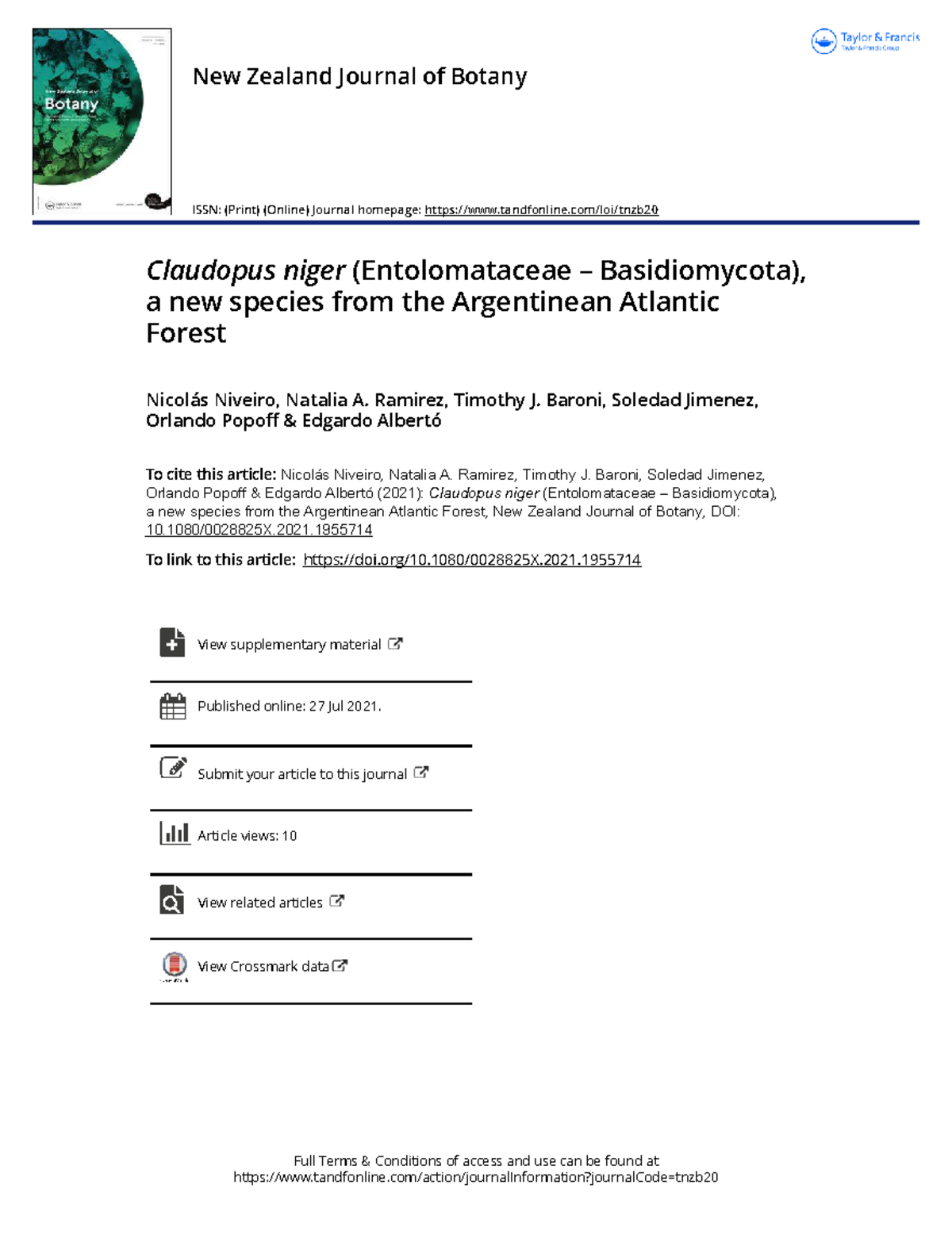 Claudopus niger (Entolomataceae): A New Species from Argentina's ...