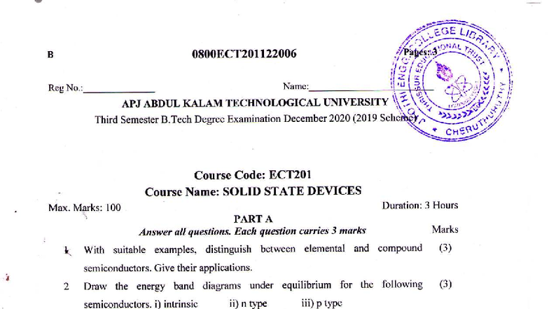 0800ECT201 Solid State Devices Final Exam December 2020 - Studocu