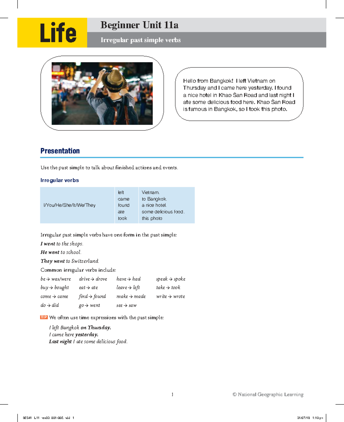GW 86541 Beginner Unit 11a: Irregular Past Simple Verbs Notes - Studocu