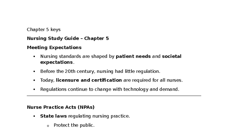 Nursing Study Guide: Chapter 5 - Meeting Expectations and Standards ...