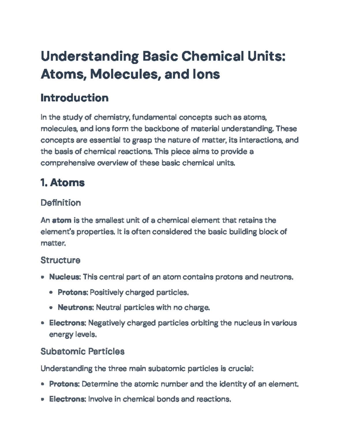 Understanding Basic Chemical Units: Atoms, Molecules, and Ions ...