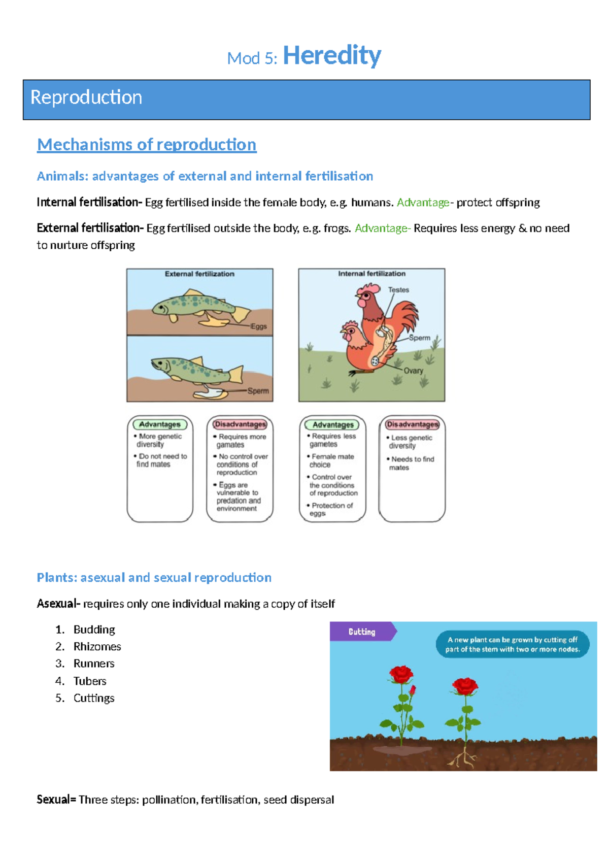 Heredity Study Notes - MOD 5: Reproduction Mechanisms in Animals and ...