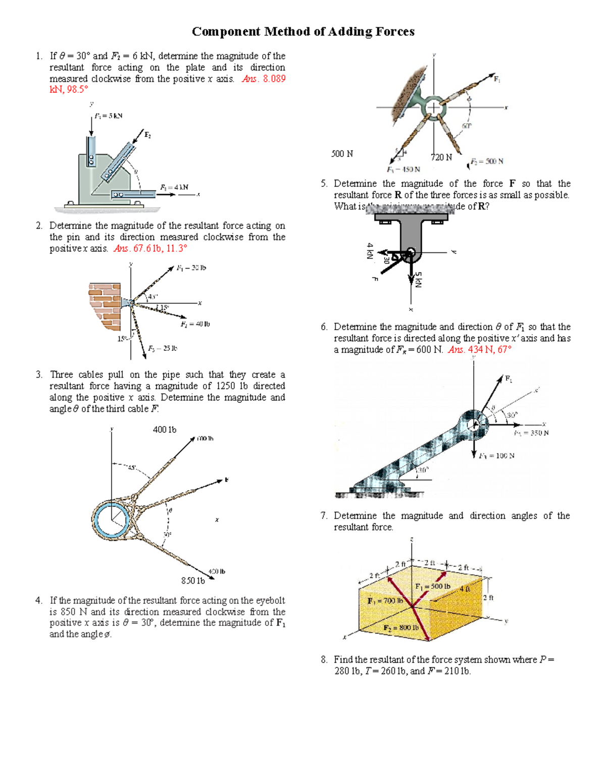 Component Method of Adding Forces: Problems & Solutions (ME 202) - Studocu
