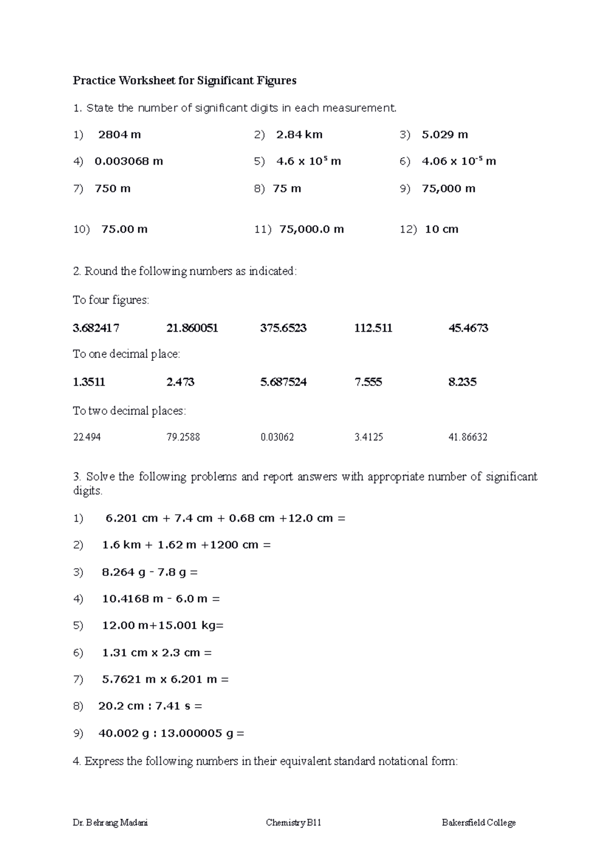 Sept 28 worksheet on sig fig - Practice Worksheet for Significant ...