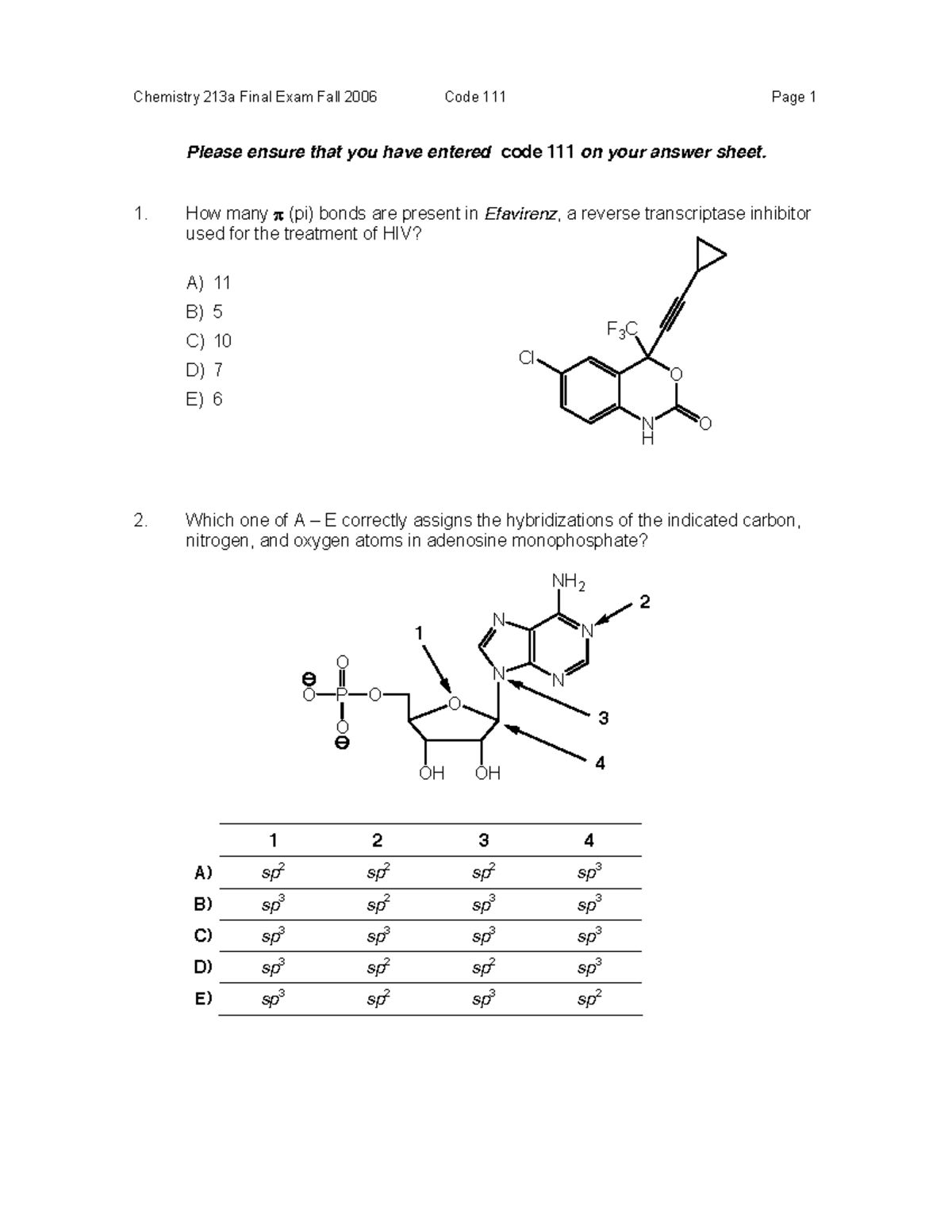 Chemistry 213a Final Exam Study Guide - Fall 2006 - Studocu