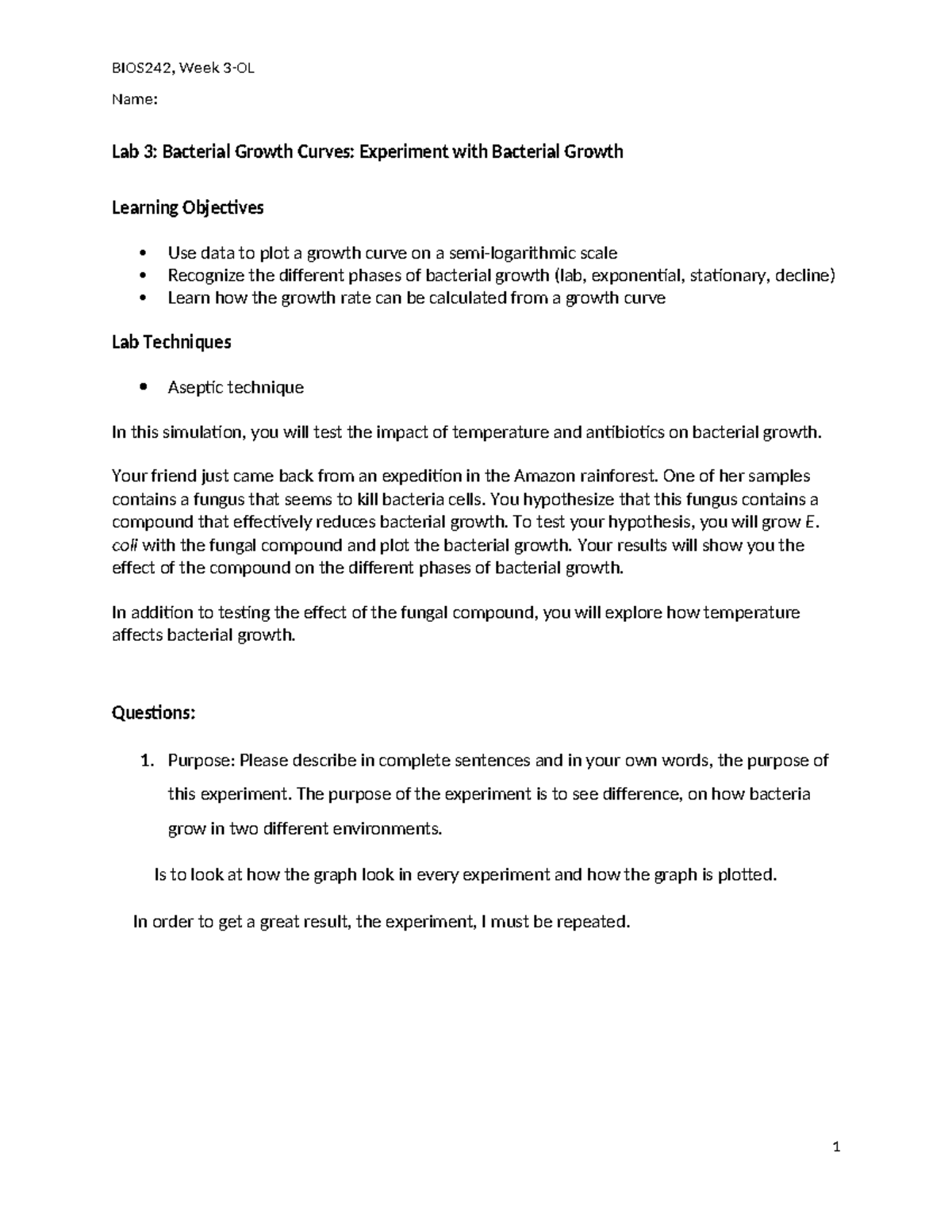Microbiology Lab 3: Exploring Bacterial Growth Curves and Conditions ...
