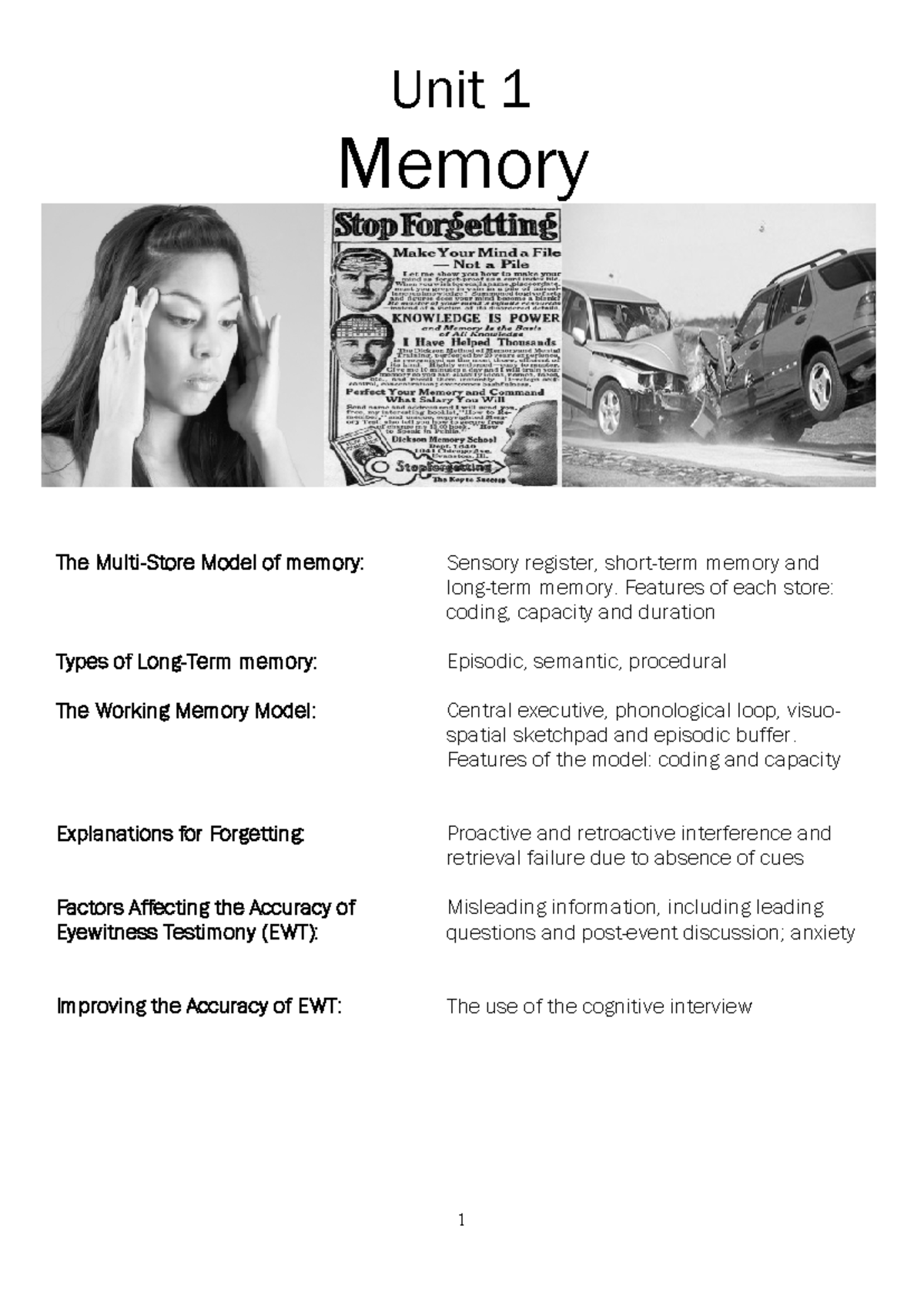 Memory Models and Eyewitness Testimony: A Comprehensive Study (PSY101 ...