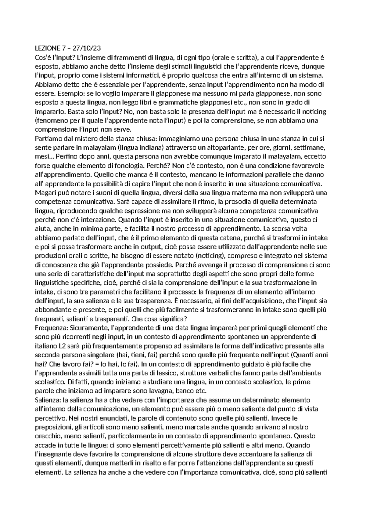 Lezione 7: Input Linguistico e Noticing nell'Apprendimento delle Lingue ...