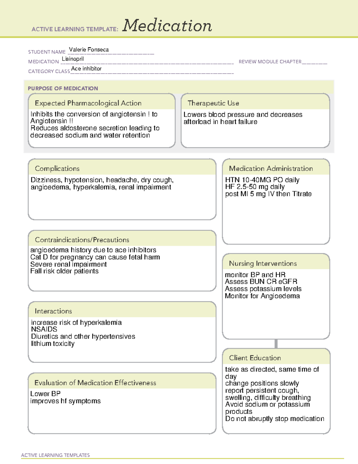 Lisinopril Part B Shock Med Template - ACTIVE LEARNING TEMPLATES ...