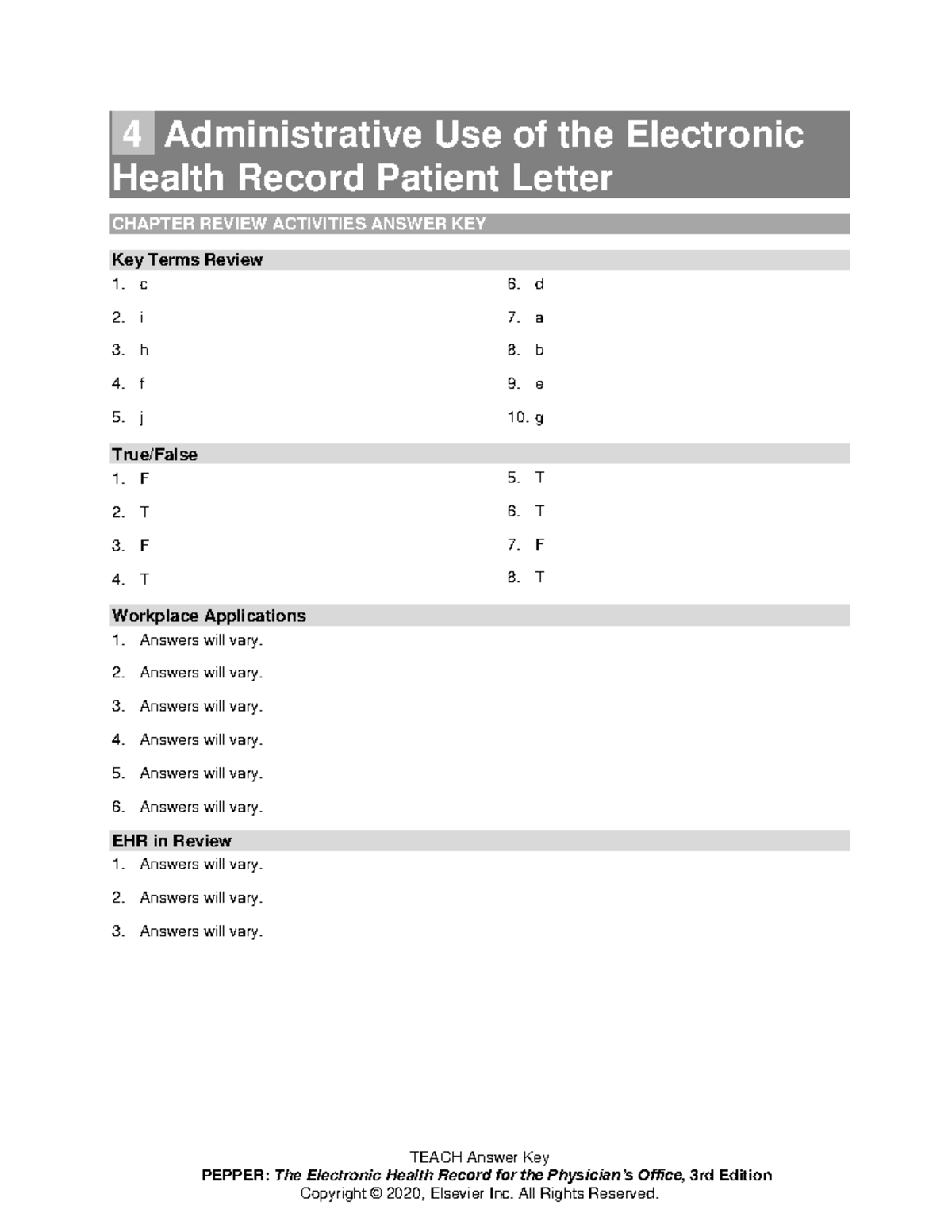 Chapter 004: Answer Key - Medical Terminology & EHR Activities - Studocu