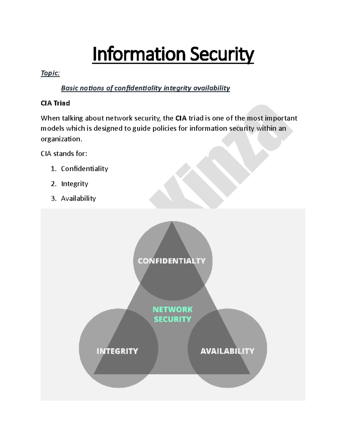 Information Security Overview: CIA Triad, Authentication, and More - Studocu