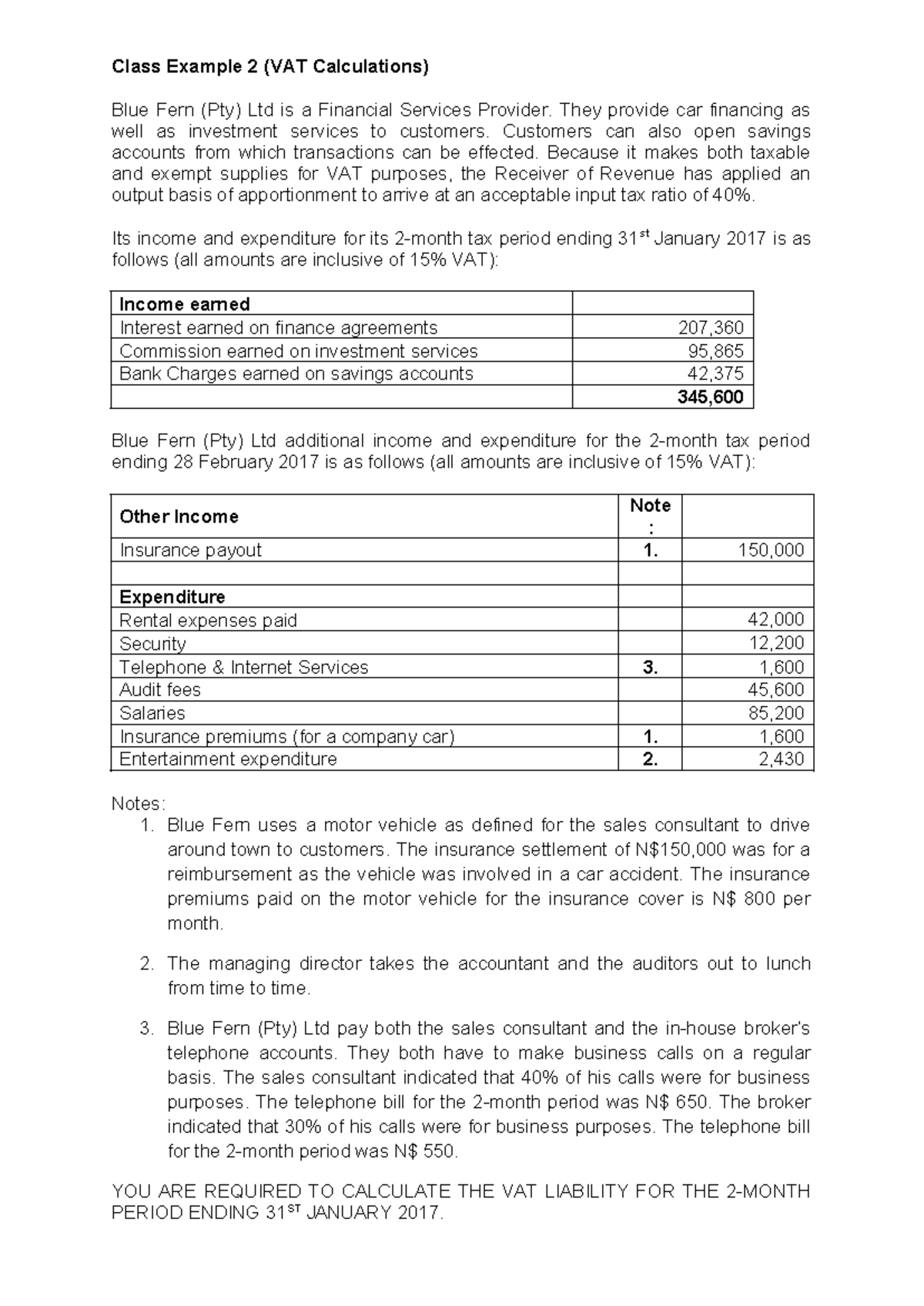 Class Example 2 - VAT Calculations & Apportionment Analysis - Studocu