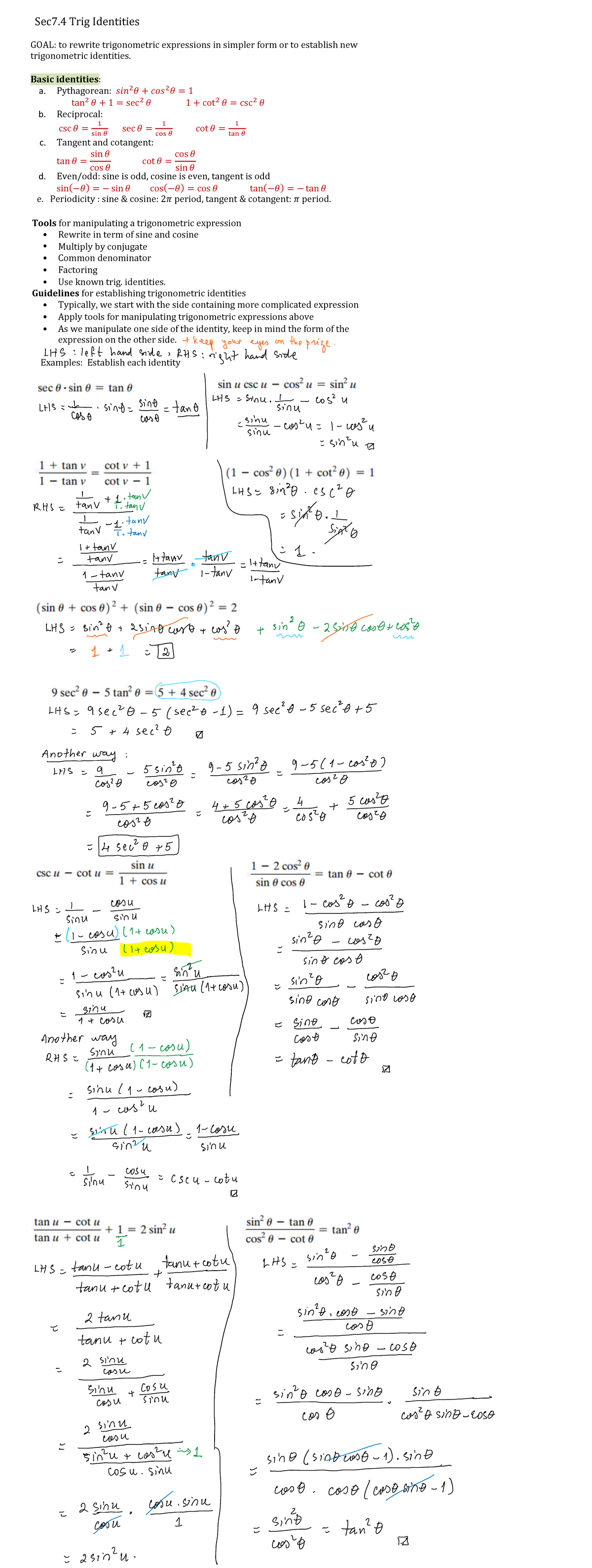 Sec7.4 Trig Identities - GOAL: to rewrite trigonometric expressions in ...