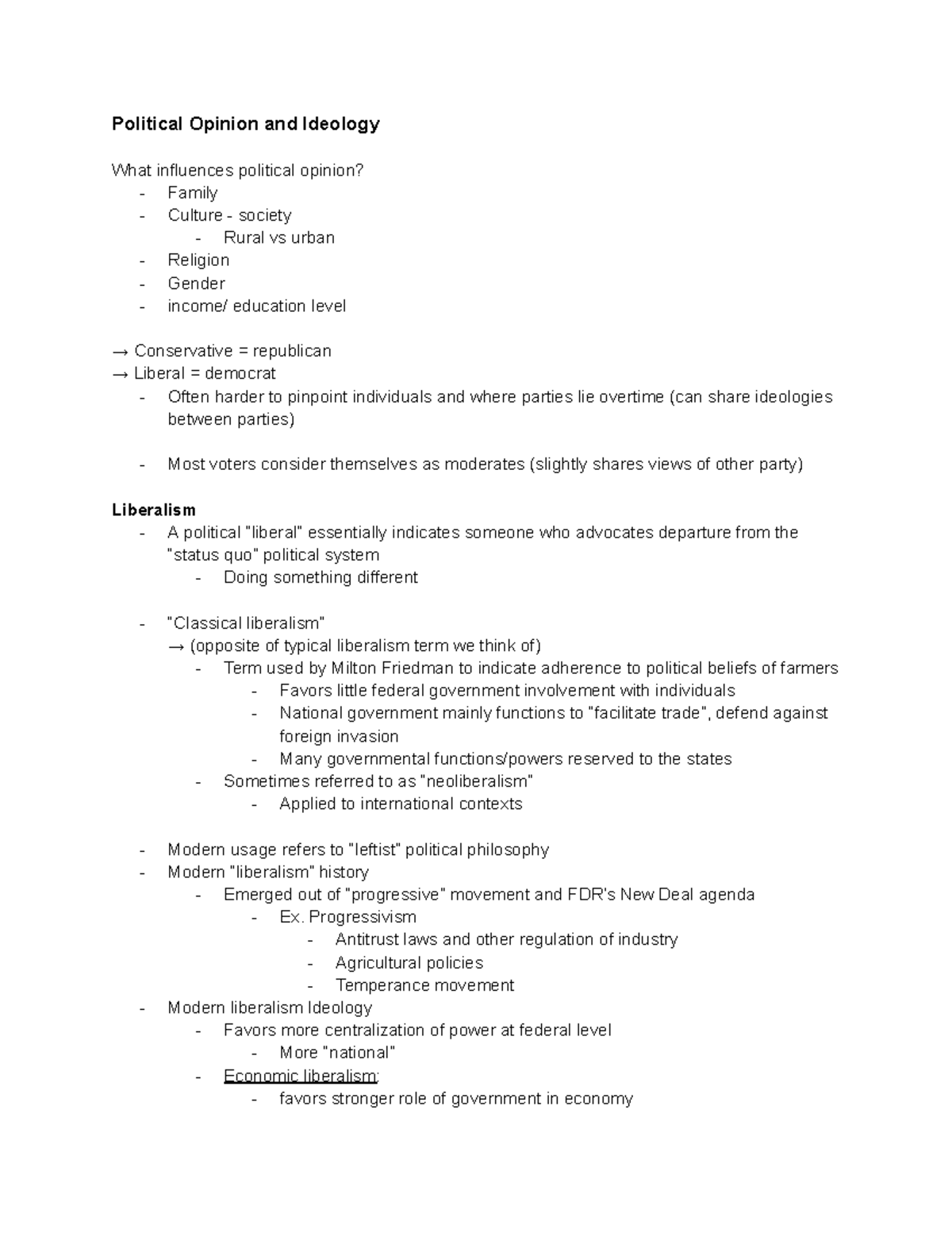 Political Opinion and Ideology Notes (Course Code: 101) - Political ...