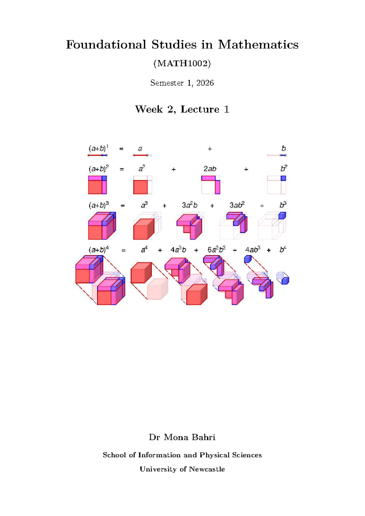 MATH1002 Week 2 Lecture 1: Expanding Algebraic Expressions - Studocu
