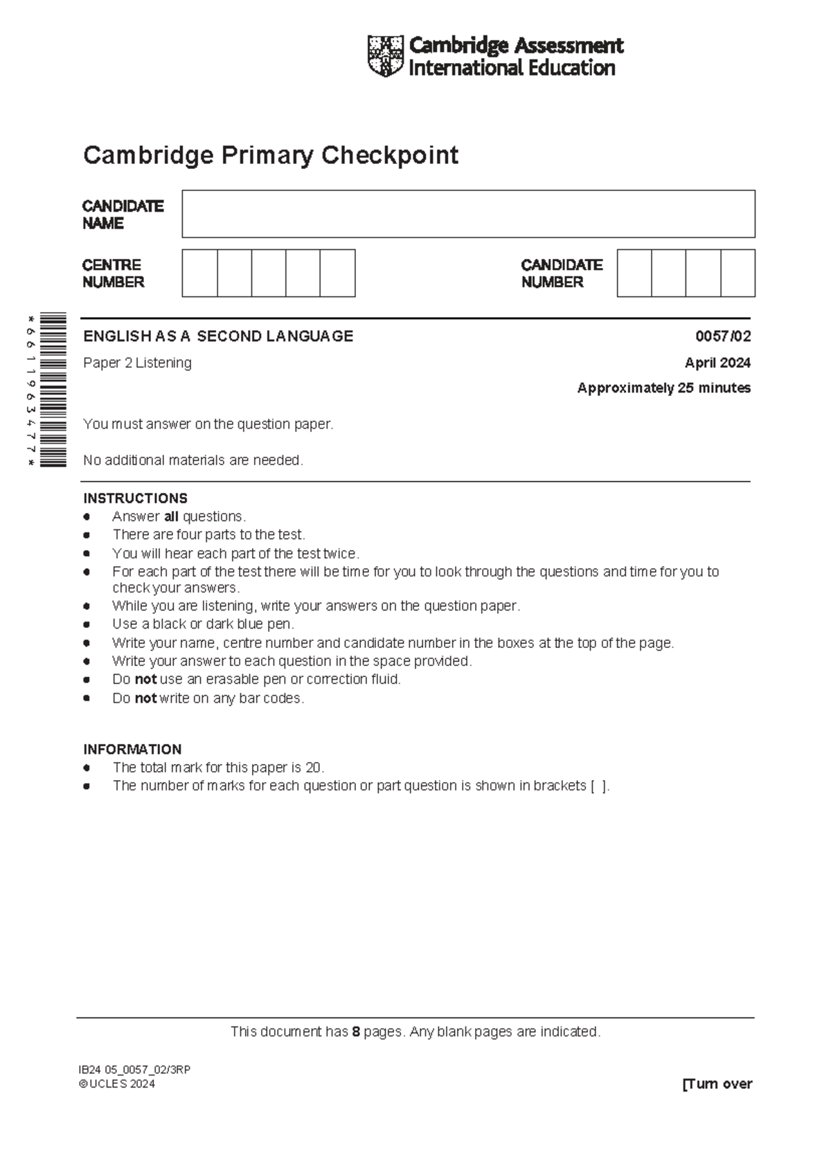 Cambridge Primary Checkpoint ESL Paper 2 Listening Guide - Apr 2024 ...